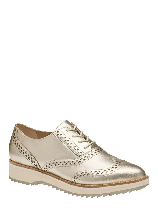 Johnston & Murphy Ulyssa Wingtip Platform Oxford - Gold Metallic Sheepskin
