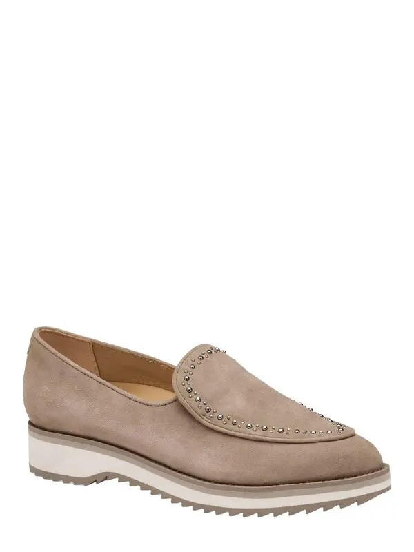 Johnston & Murphy Ulyssa Studded Platform Loafer - Taupe Suede