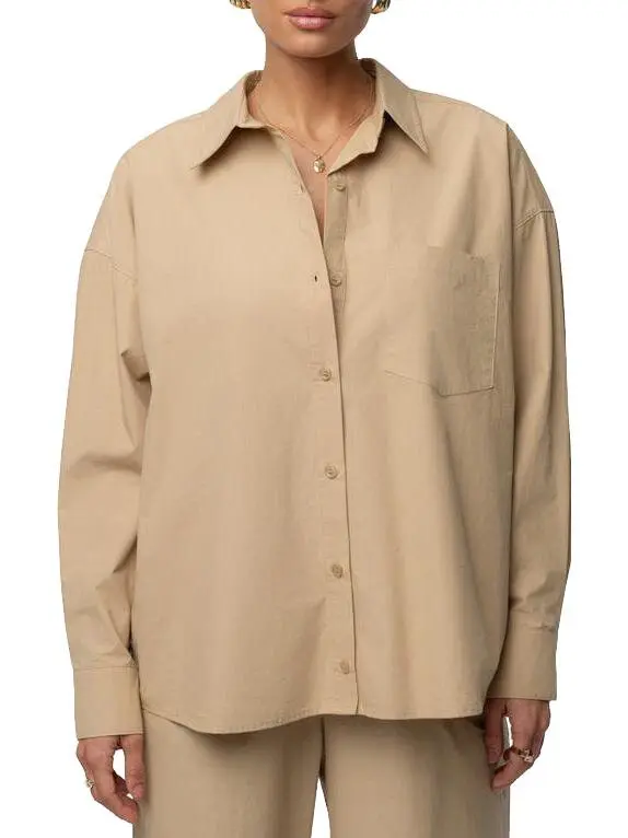 JLUXLABEL Leon Oversized Cotton Poplin Button-up Shirt - Beige