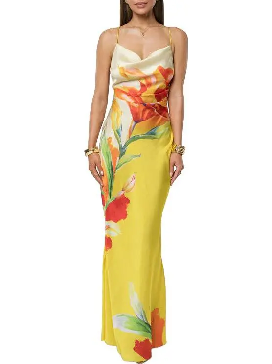 JLUXLABEL Floral Satin Maxi Slipdress - Yellow