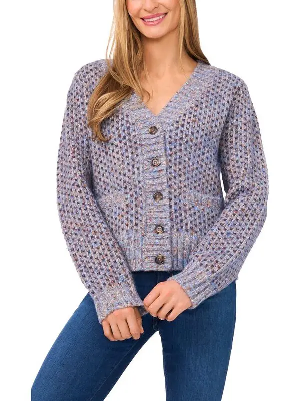 CECE DUPRAZ Tuck Stitch Grandpa Button-up Cardigan - Light Blue Multi