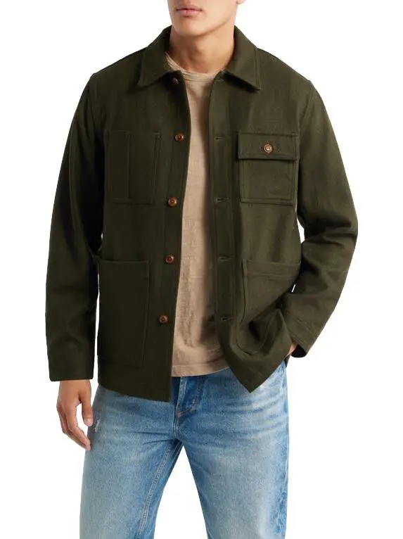 SCHOTT Unlined Wool Blend Chore Jacket - Olive