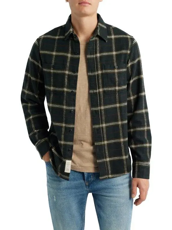SCHOTT Plaid Flannel Button-up Work Shirt - Hunter