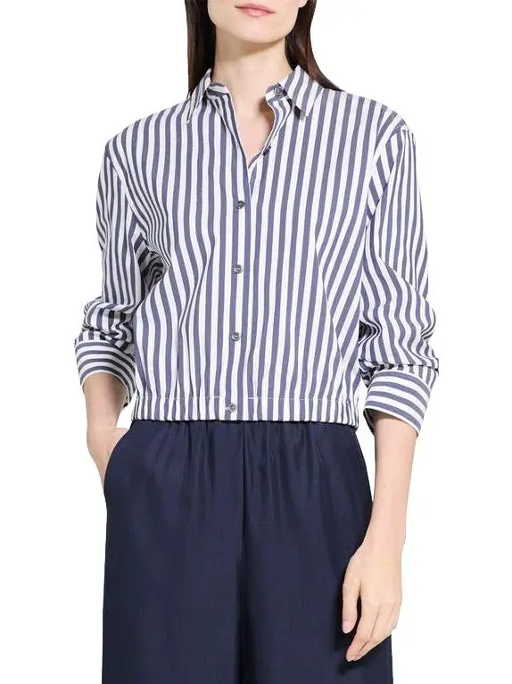 Theory Stripe Crop Woven Shirt - Blue Multi