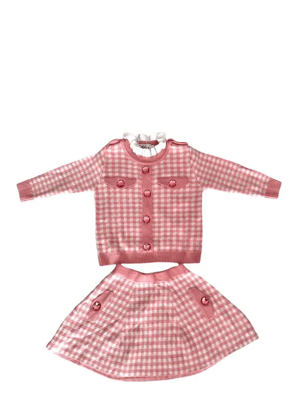 LOLA + THE BOYS Gingham Gem Sweater Set - Pink