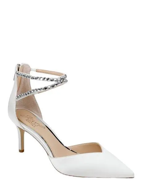 Badgley Mischka Emmi Ankle Strap Pointed Toe Pump - Ivory Satin
