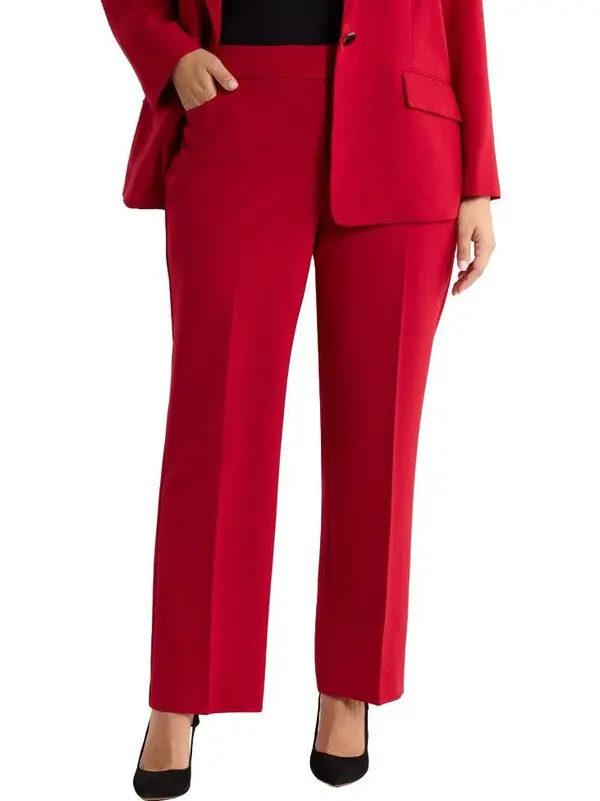 KASPER Flat Front Slim Pants - Fire Red
