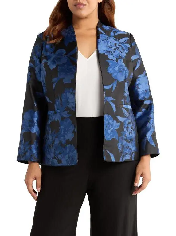 KASPER Floral Open-front Jacket - Blue Night Multi