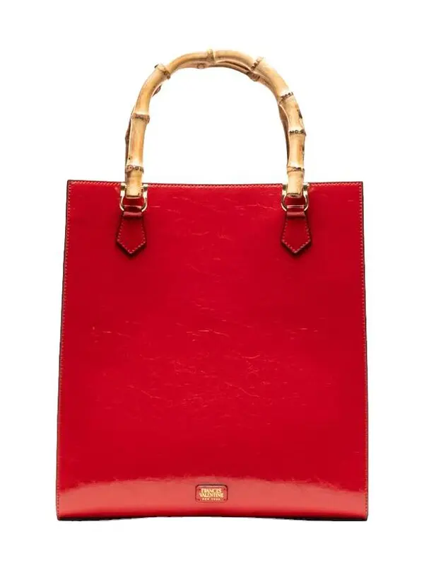 FRANCES VALENTINE Leather Tote With Bamboo Handles - Red