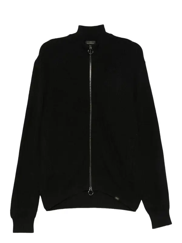 Paul & Shark Ribbed Zip-up High-neck Cardigan - Black