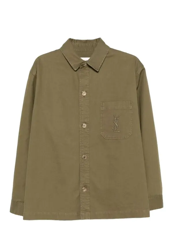 Saint Laurent Cassandre Overshirt In Cotton Linen Gabardine - Green