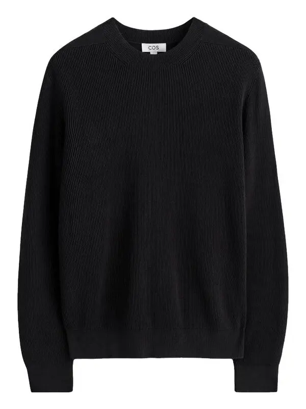 Cos Cotton Crew-neck Sweater - Black