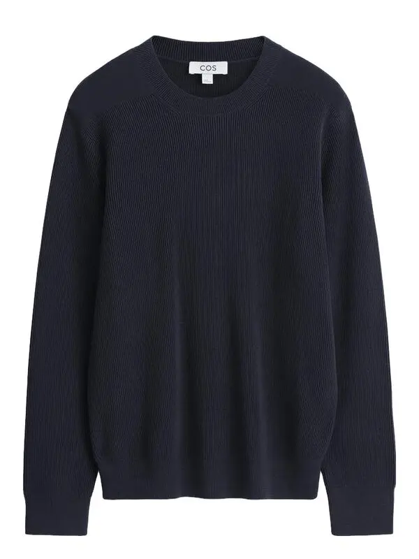 Cos Cotton Crew-neck Sweater - Navy