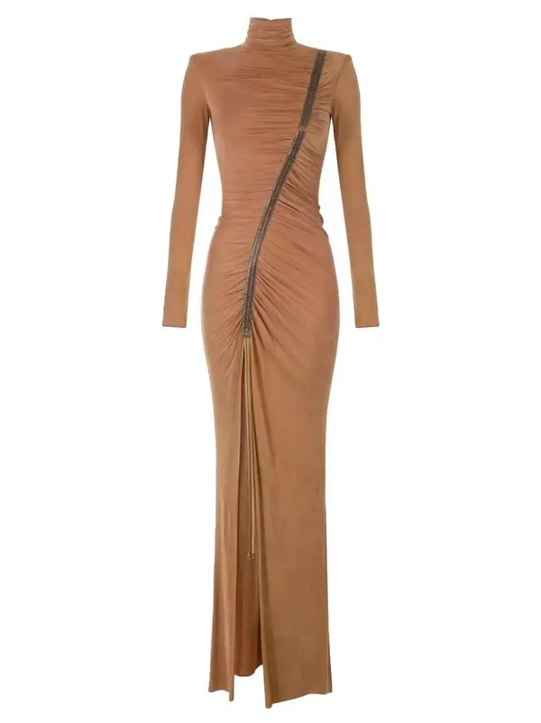 Elisabetta Franchi High-neck Maxi Dress - Brown