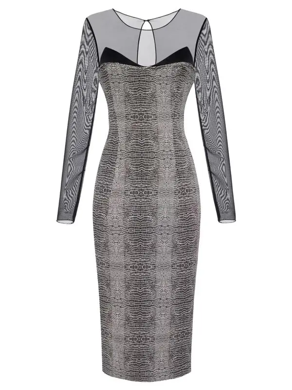 Elisabetta Franchi Python-print Mesh-insert Midi Dress - Silver