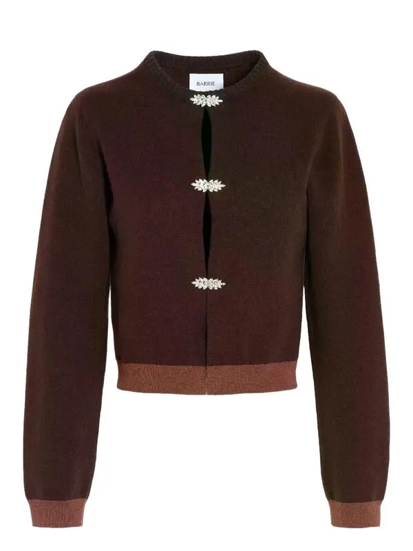 BARRIE Jewel-detail Cashmere Cardigan - Brown