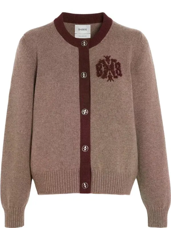 BARRIE Monogram-embroidered Cashmere Cardigan - Brown