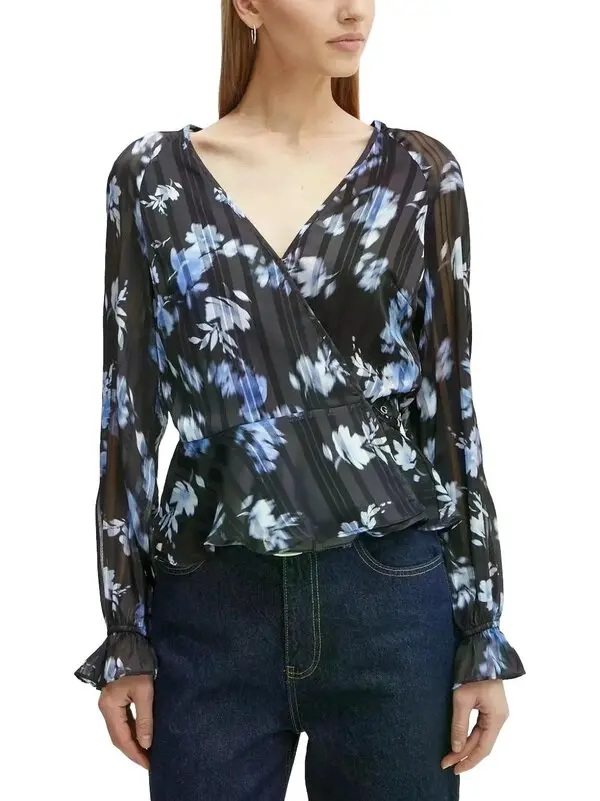 Guess Floral-print Wrap Blouse - Black
