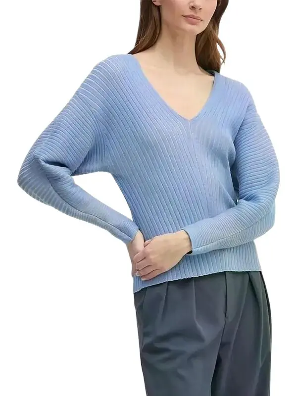 Dkny V-neck Ribbed Jumper - Blue