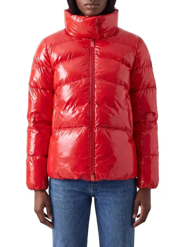 Pinko Quilted Water-repellent Nylon Short Puffer Jacket With High Neck - Red
