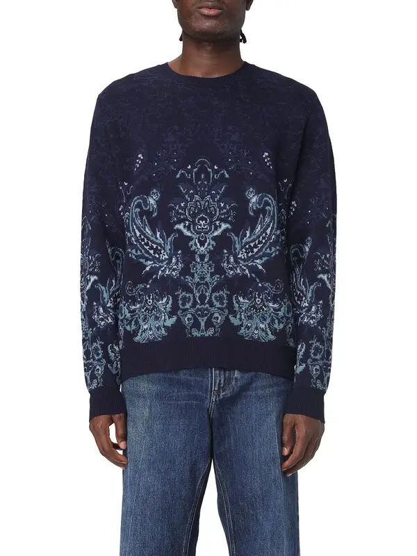 Etro Paisley Patterned Knit Sweater - Navy