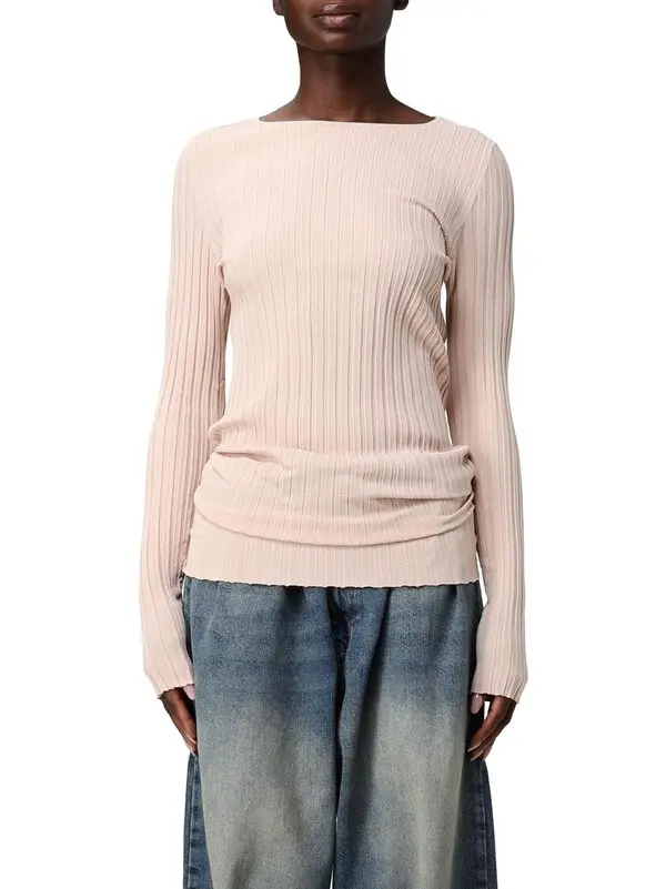 Moschino Ribbed Knit Sweater With Tie Detail - Pink