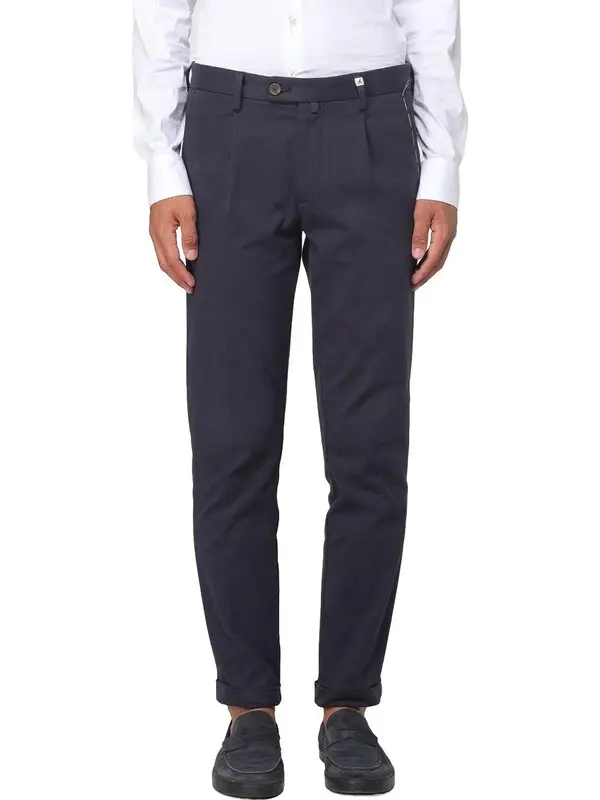 MYTHS Flat Front Trousers - Navy