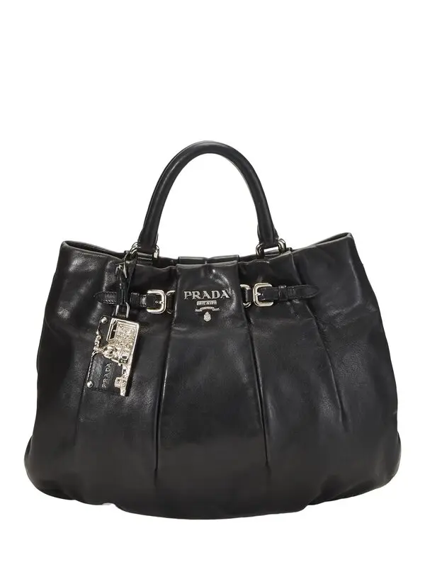 Prada Calfskin Pleated Tote - Black
