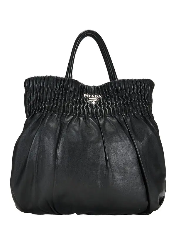 Prada Calfskin Pleated Tote - Black