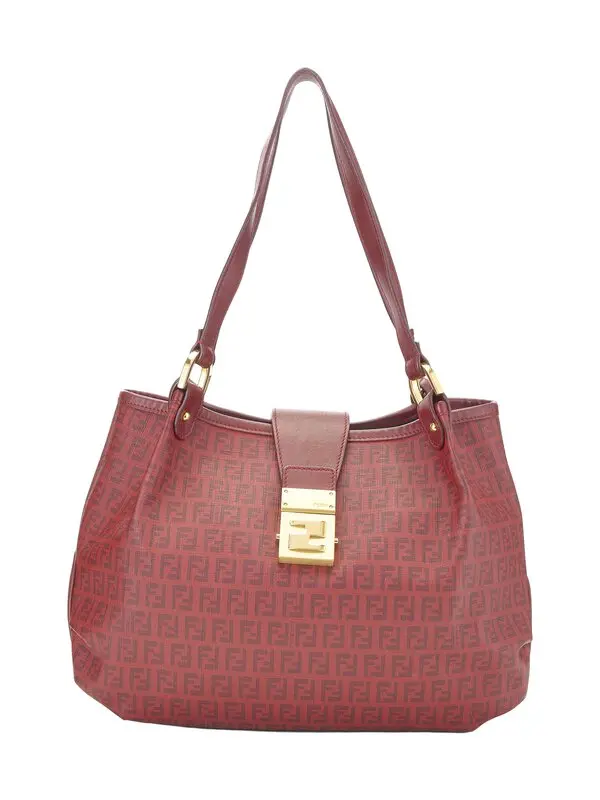 Fendi Zucca Coated Canvas Chiusura Tote - Red