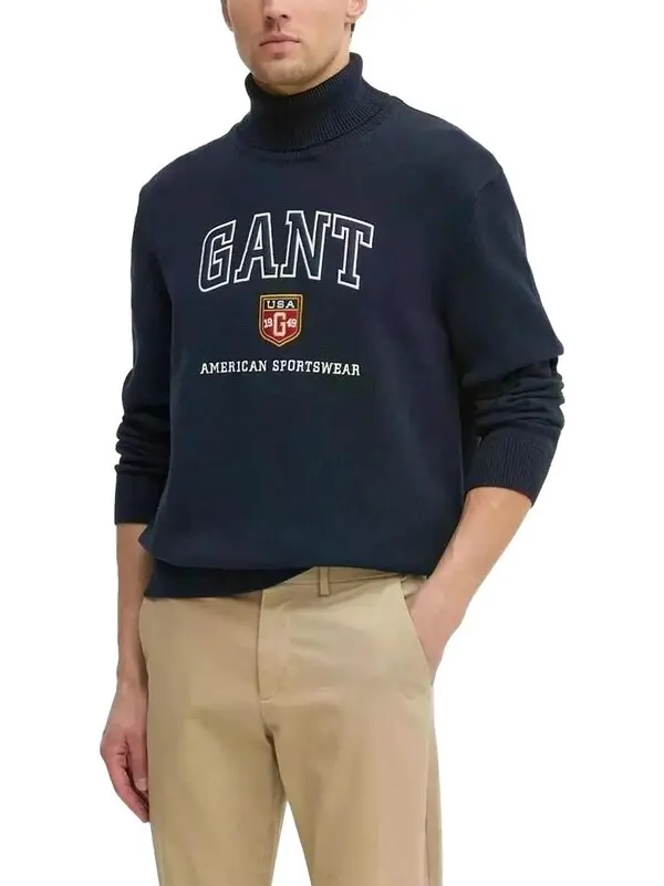 Gant Logo-embellished Turtleneck Sweater - Blue
