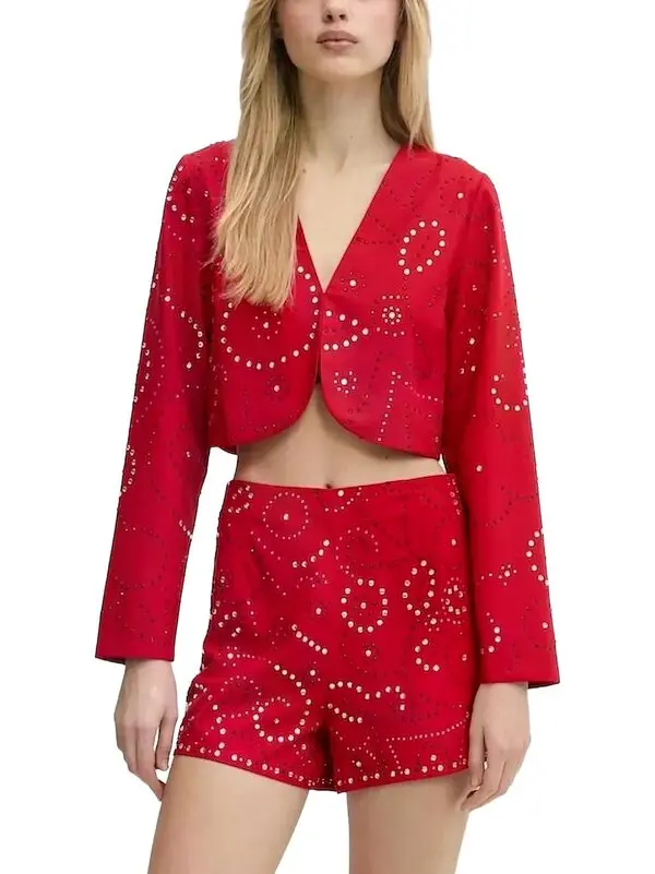 NEVER FULLY DRESSED Embellished Cropped Jacket - Red