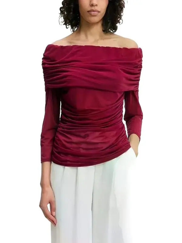 NEVER FULLY DRESSED Draped Off-shoulder Top - Red