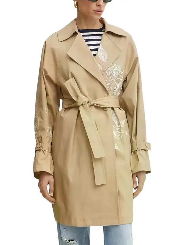 TWINSET Floral-embroidered Belted Trench Coat - Brown