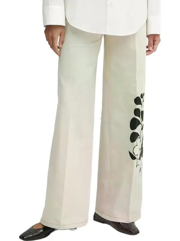 FORTE_FORTE Floral-embroidered Wide-leg Trousers - White