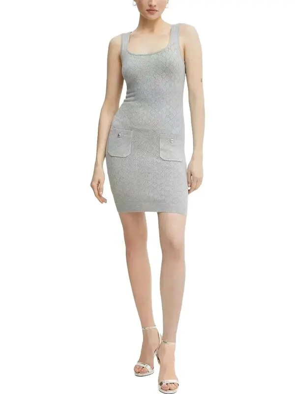 Guess Diamond-pattern Patch-pocket Mini Dress - Grey