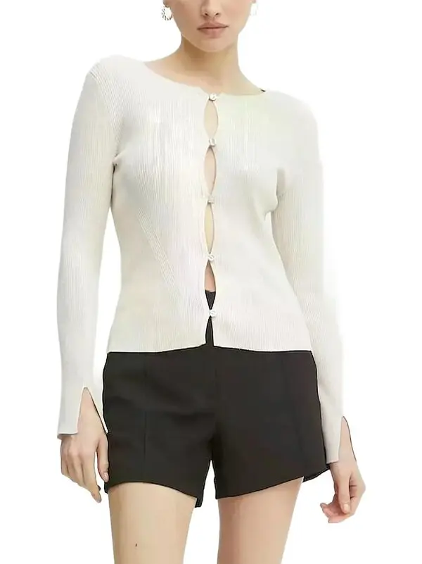 Guess Ribbed Button-front Cardigan - Neutrals