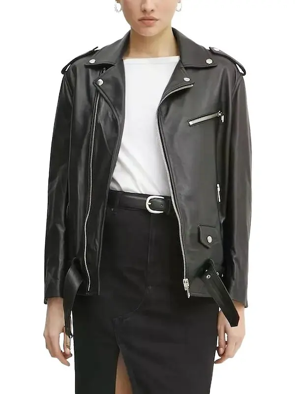 Liviana Conti Belted Leather Biker Jacket - Black