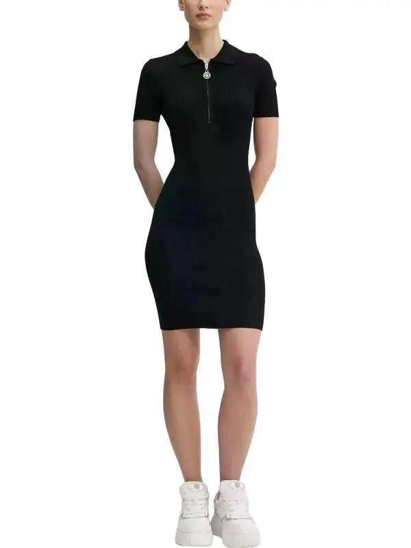 Hugo Boss Ribbed Zip-front Mini Dress - Black