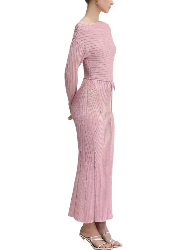 NEVER FULLY DRESSED Ribbed Knit Tie-waist Dress - Pink
