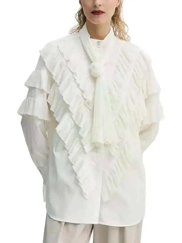 BRUUNS BAZAAR Tilja Pleated Ruffle Blouse - White