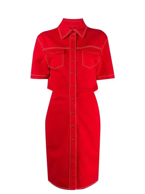 Off-White Denim Shirt Dress - Red
