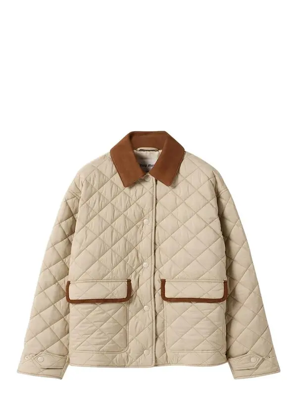 Miu Miu Suede-trim Quilted Barn Jacket - Sabbia