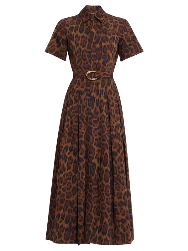 Adam Lippes Leighton Leopard-print Belted Midi Shirtdress - Brown