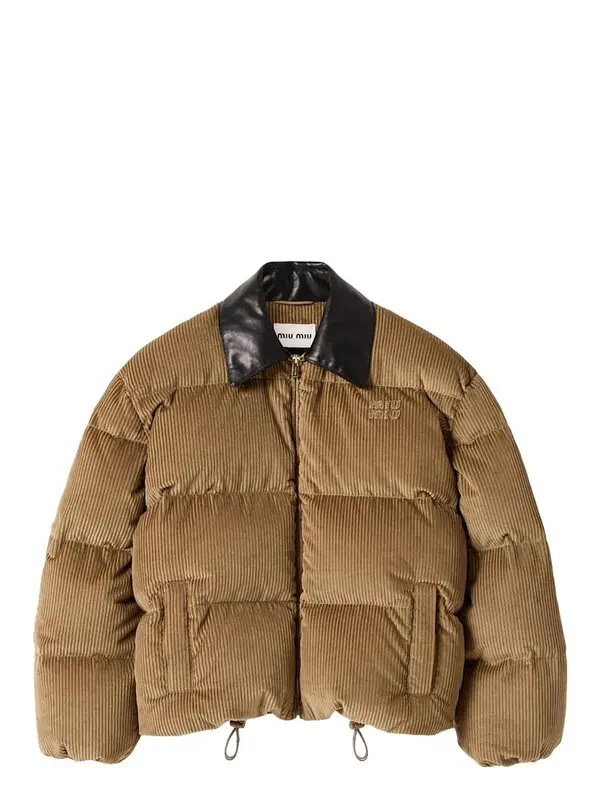 Miu Miu Corduroy Puffer Jacket With Leather Collar - Sughero