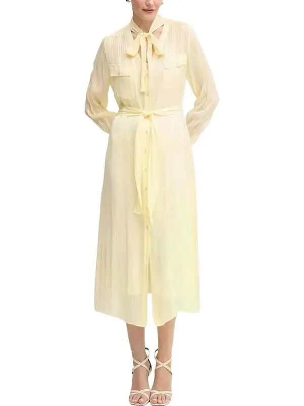 TWINSET Belted Tie-neck Shirt Midi Dress - Yellow