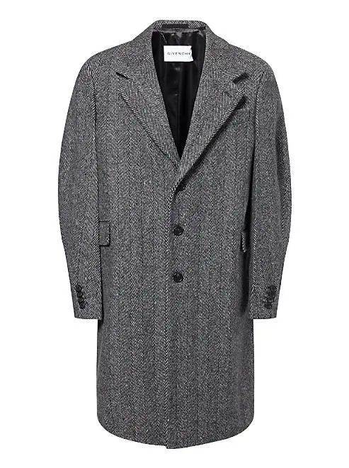 Givenchy Twisted Sleeve Herringbone Wool-blend Coat - Black/white