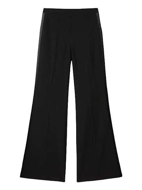 Sandro Satin-stripe Flared Wool-blend Trousers - Black