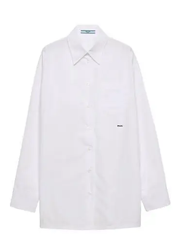 Prada Logo-embroidered Cotton Poplin Shirt - White