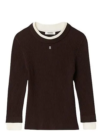 Sandro Knitted Jumper With Brand Plaque - Brown